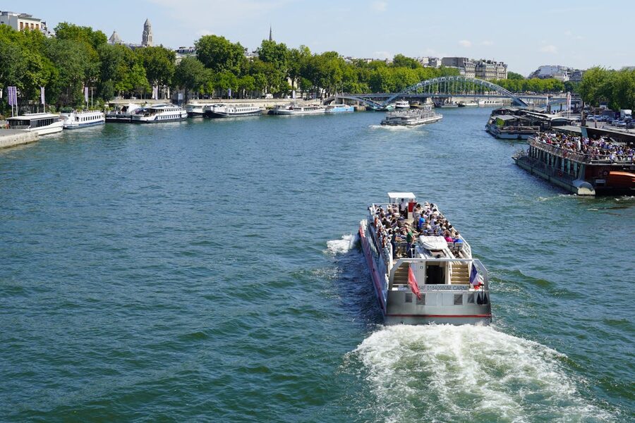 Sightseeing boat on European river