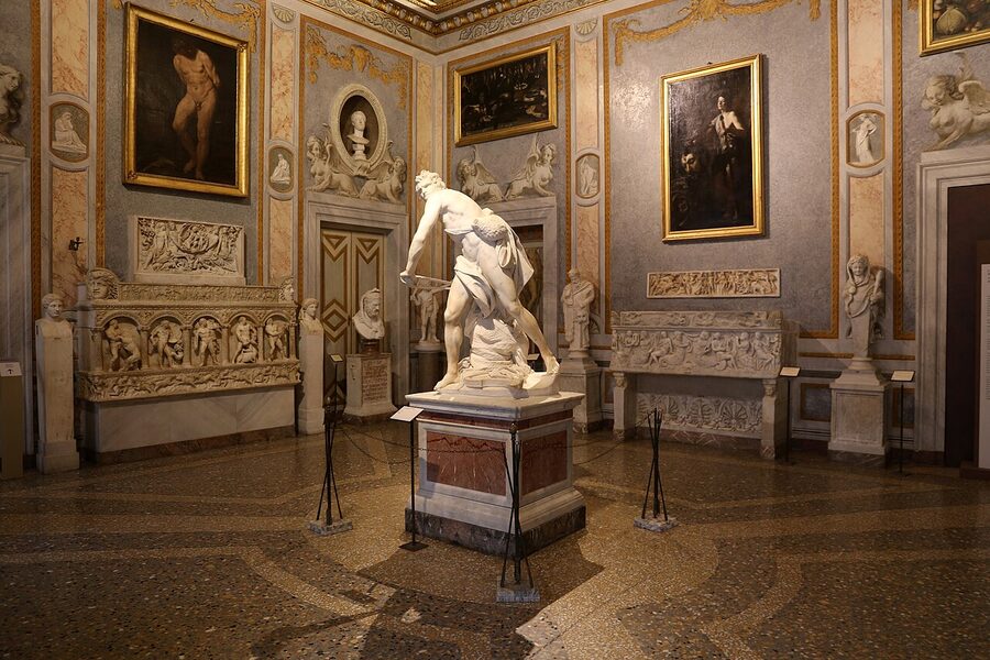 Sala del Sole room at the Borghese Gallery with Bernini's David sculpture