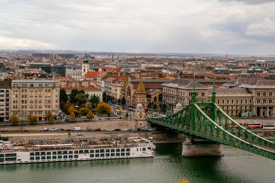 Budapest Liberty Bridge with historical architecture