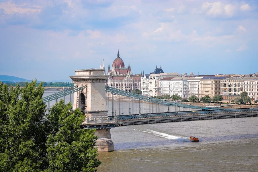 Chain Bridge over Danube with Parliament in background