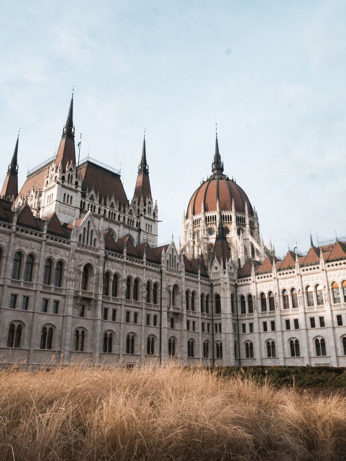 Hungarian Parliament Building from grassy perspective