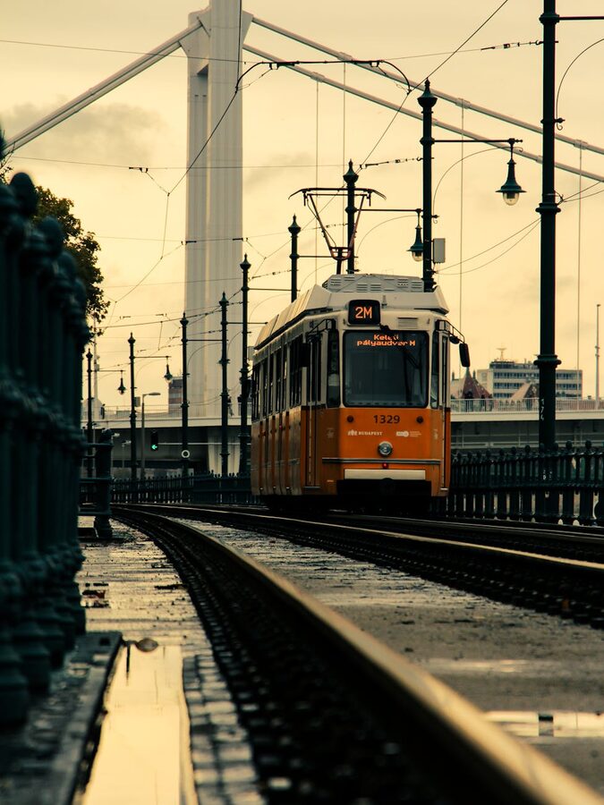 Tram crossing Elisabeth Bridge Budapest