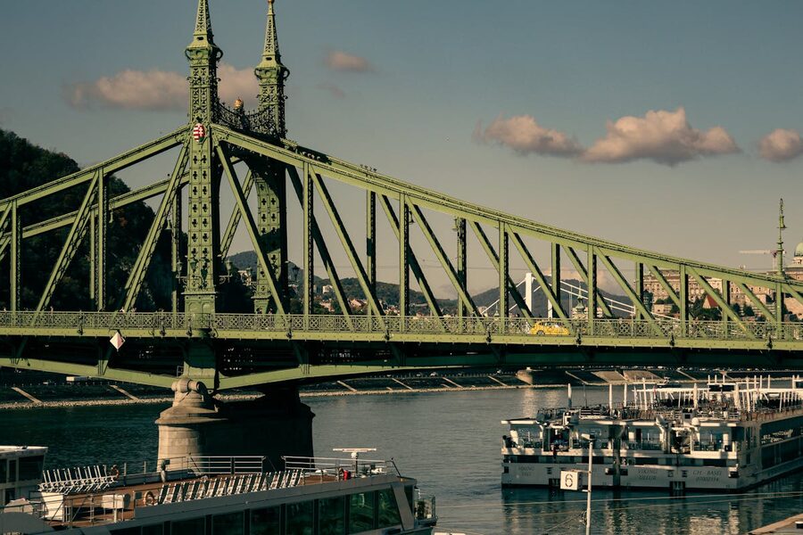 Liberty Bridge spanning Danube River Budapest Hungary