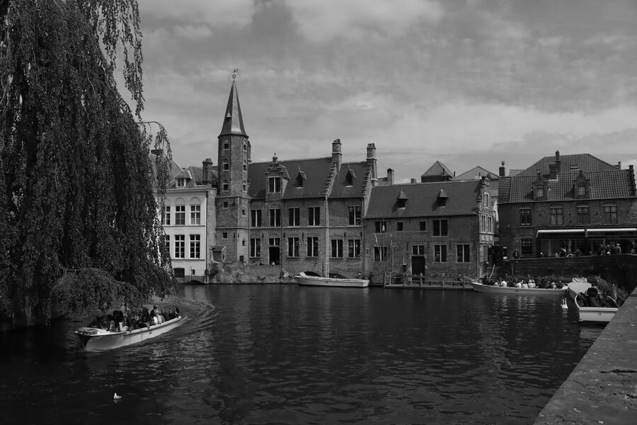 Bruges canal reflections and medieval architecture