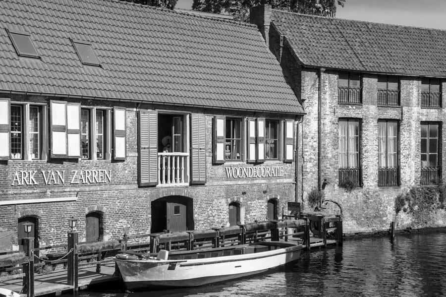 Bruges canal view with medieval buildings