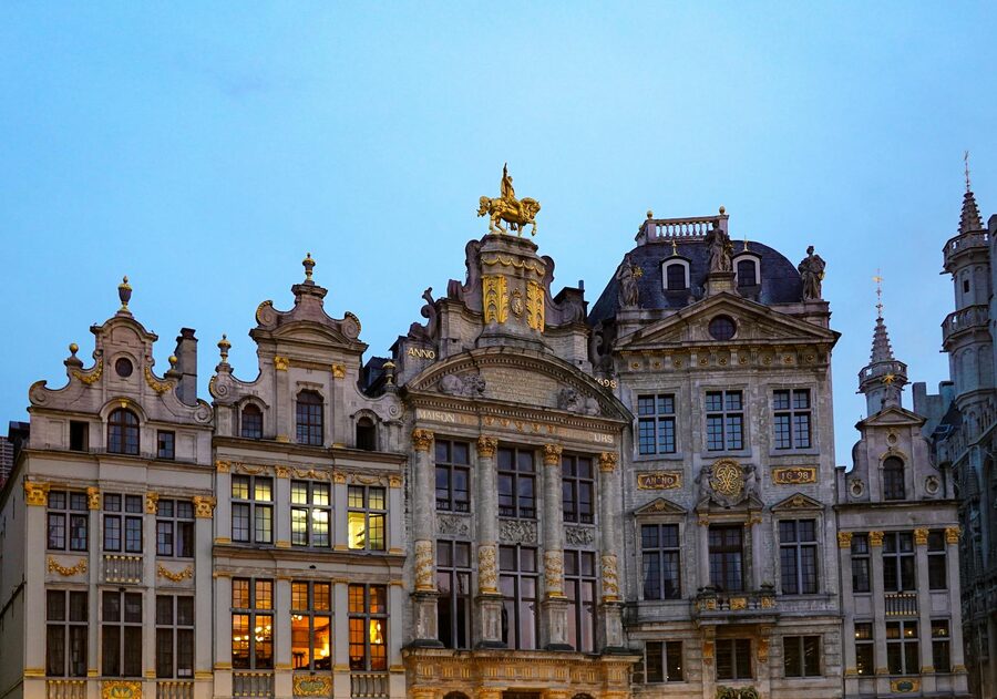 Grand Place Brussels ornate facades at twilight