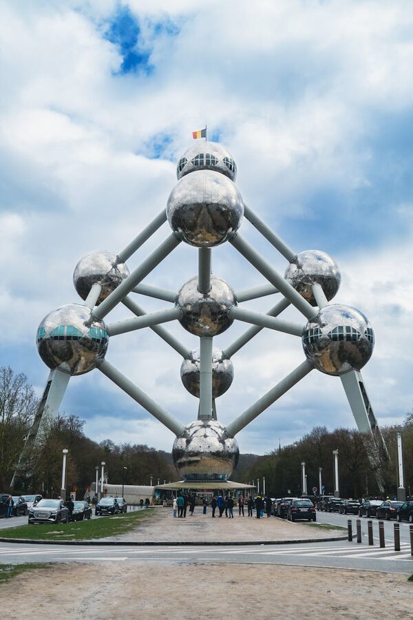 Atomium Brussels against cloudy sky