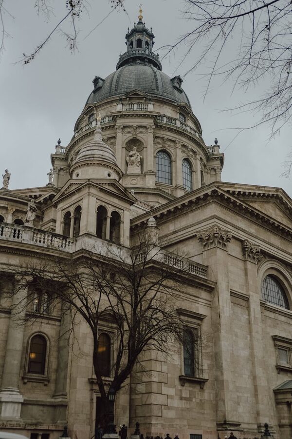 St Stephens Basilica under cloudy sky Budapest