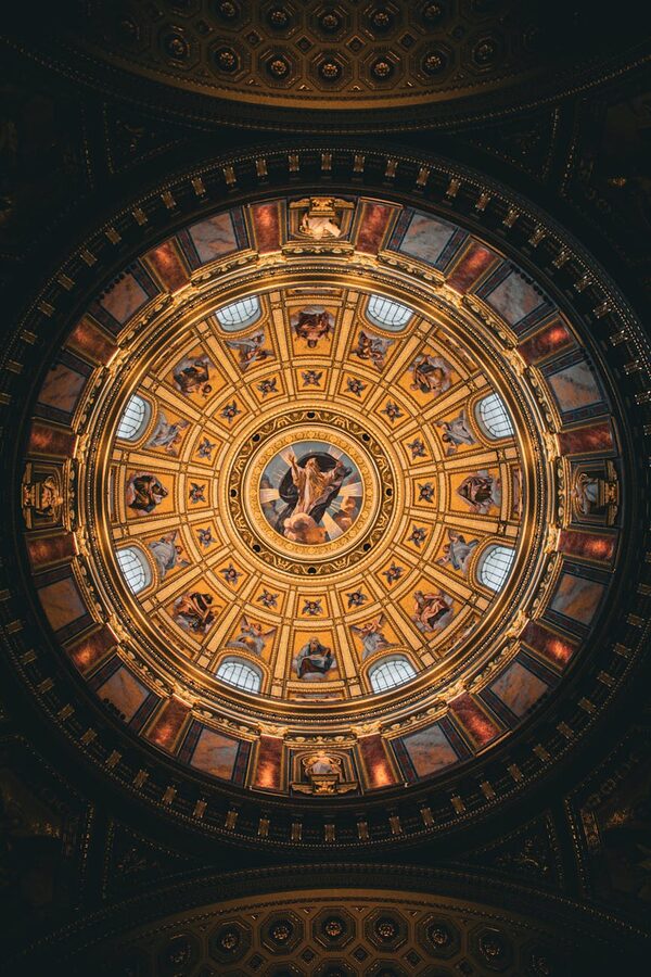 Ornate dome of St Stephens Basilica interior