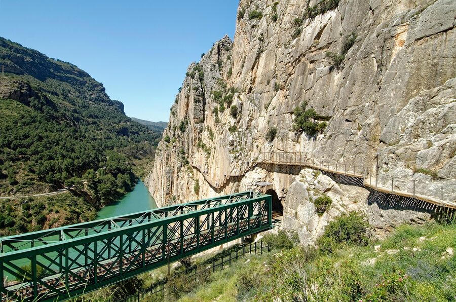 Bridge crossing the river through Caminito del Rey canyon