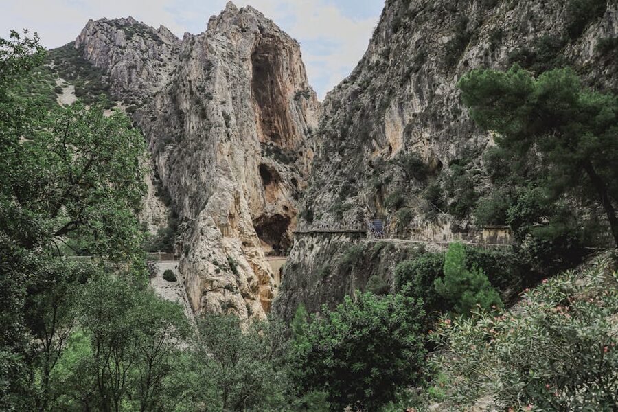 Dramatic rock formations of the Gaitanes gorge around the Caminito del Rey path