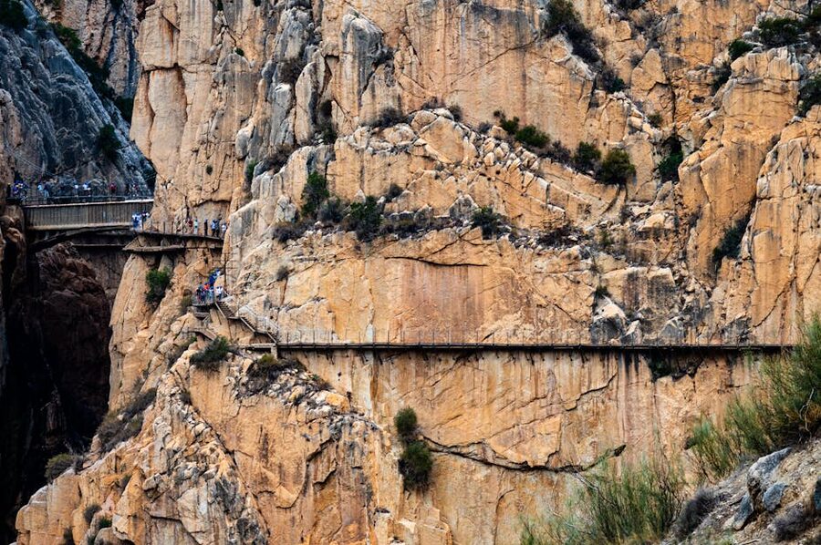 Walkway clinging to the steep vertical wall of the El Chorro gorge