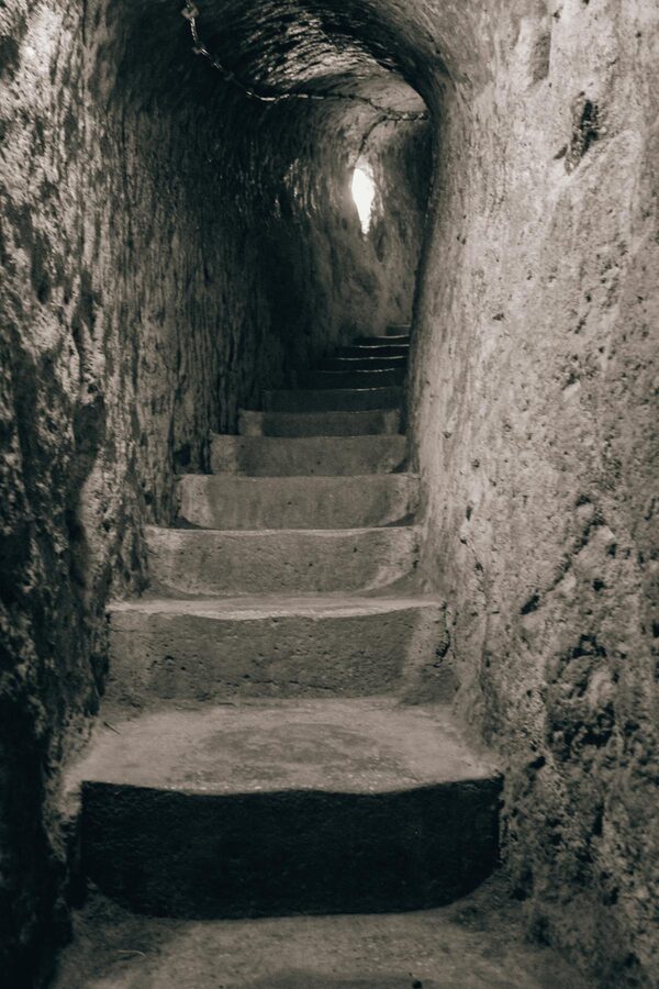 Ancient stone steps in underground tunnels of Derinkuyu Turkey