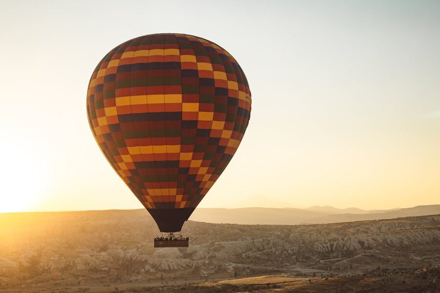 View from inside a hot air balloon basket in Cappadocia