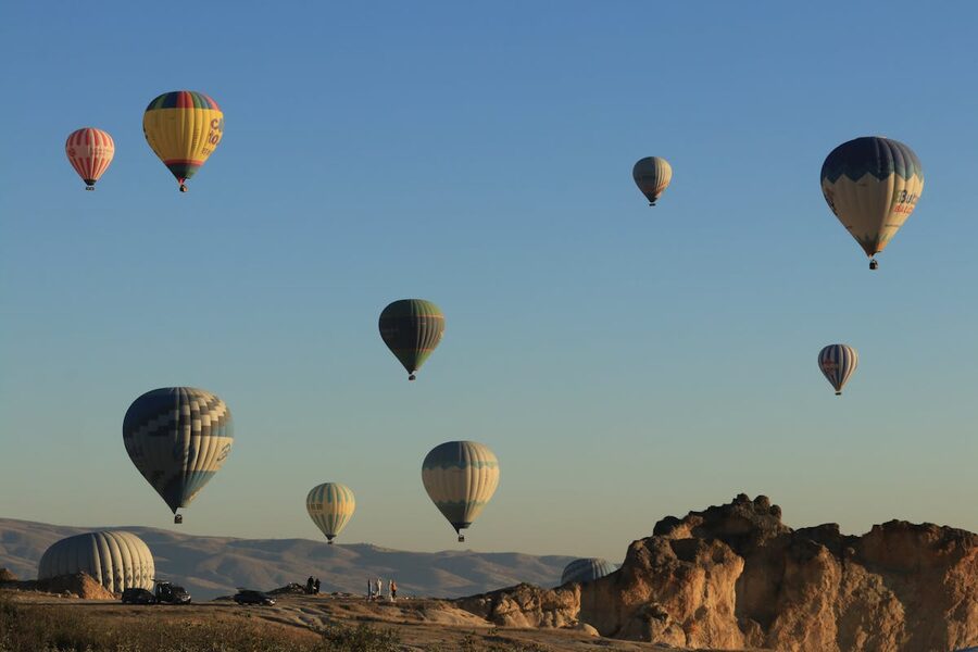 Panoramic view of Cappadocia with balloons