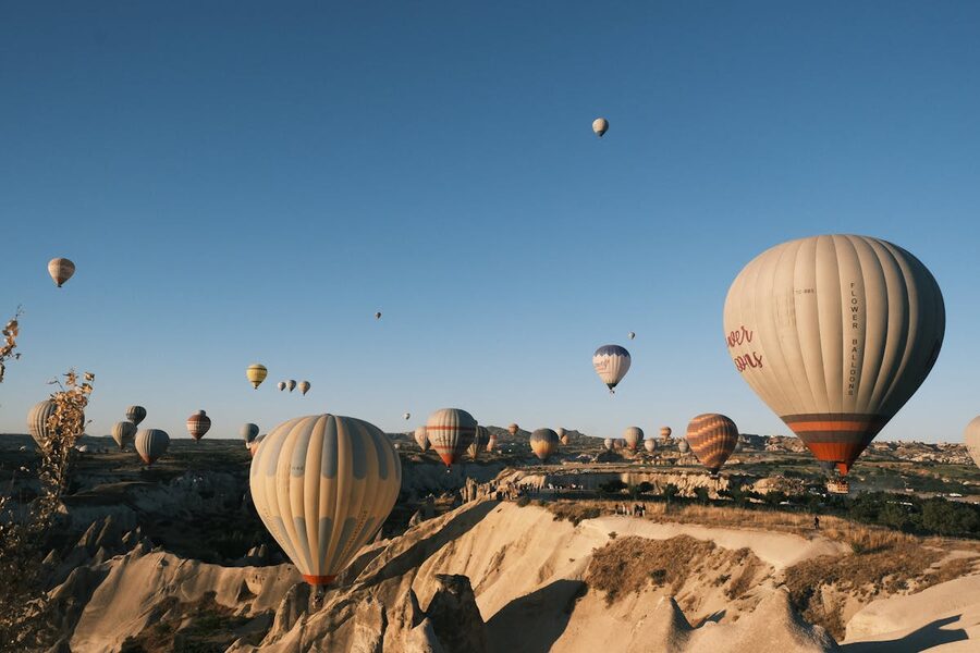 Single hot air balloon over Cappadocia