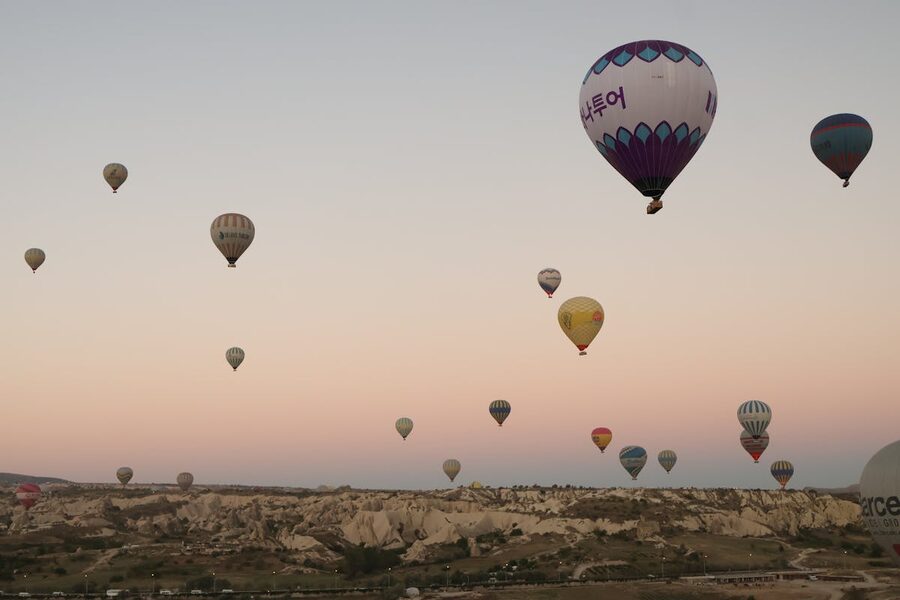 Cappadocia at dawn with hot air balloons