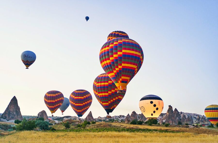 Cappadocia balloons during golden hour