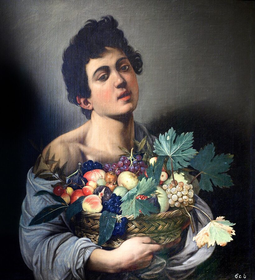Caravaggio's Boy with a Basket of Fruit painting at the Borghese Gallery