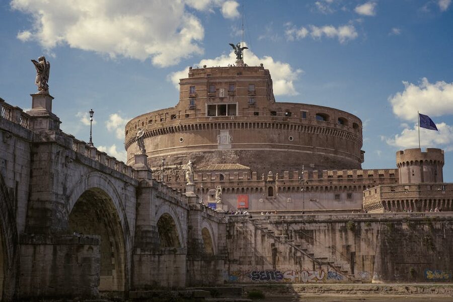 Castel Sant'Angelo with angel statues on the bridge, Rome