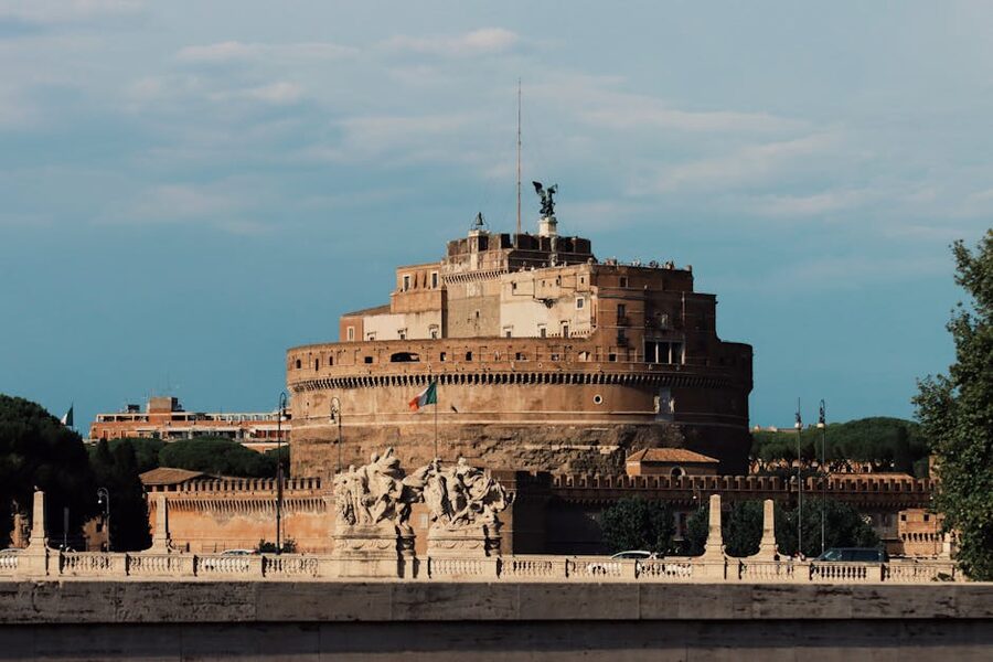 View of Castel Sant'Angelo with statues in summer, Rome