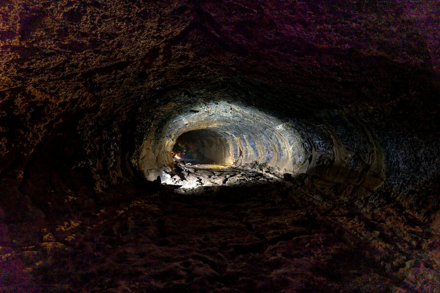 Cave tunnel with dramatic lighting