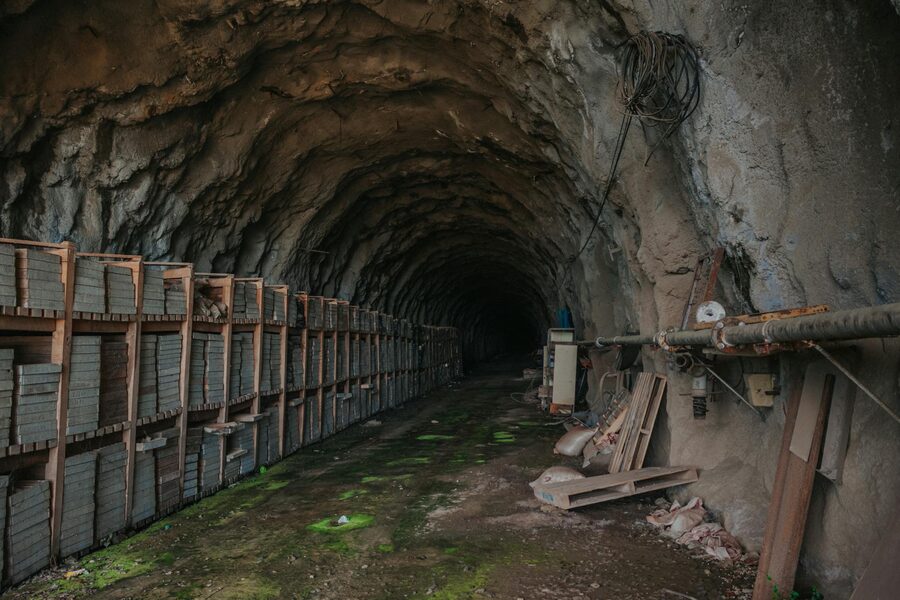 Underground tunnel with stored materials
