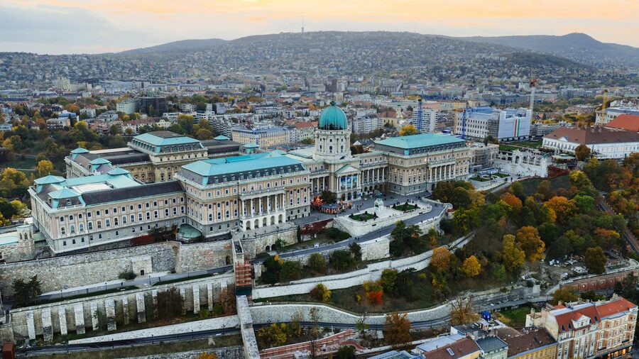 Aerial view Buda Castle in autumn Budapest