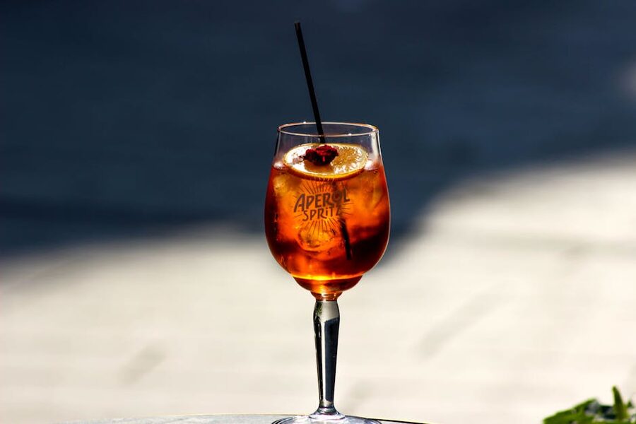 Chilled Aperol Spritz with orange slice