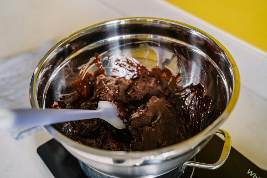 Chocolate melting in stainless steel bowl