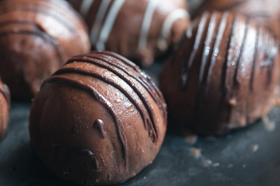 Homemade chocolate truffles with glossy finish