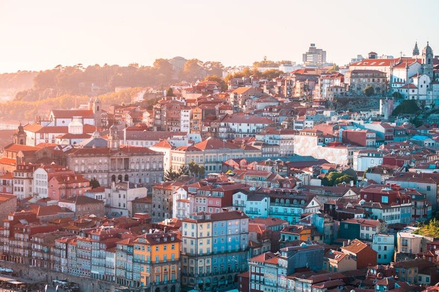 Porto historic cityscape aerial view