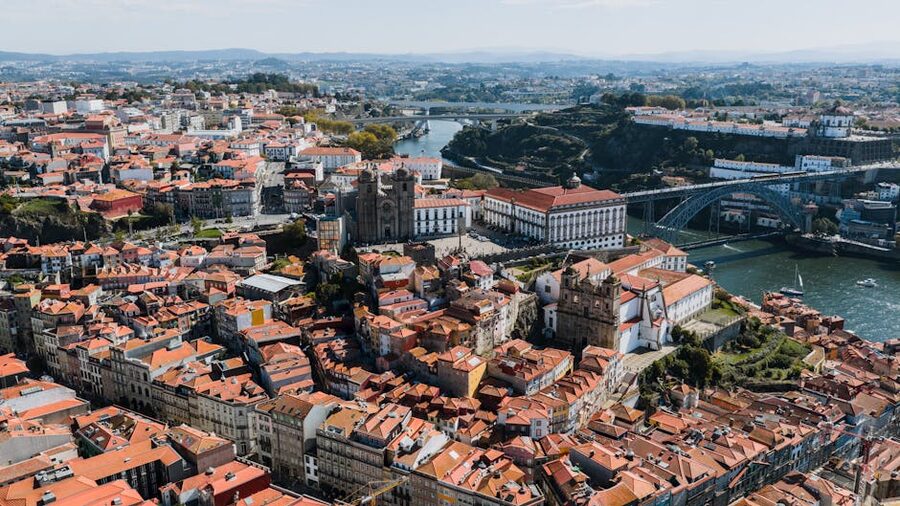 Porto cityscape aerial sunset