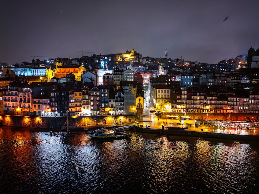 Porto illuminated waterfront at night
