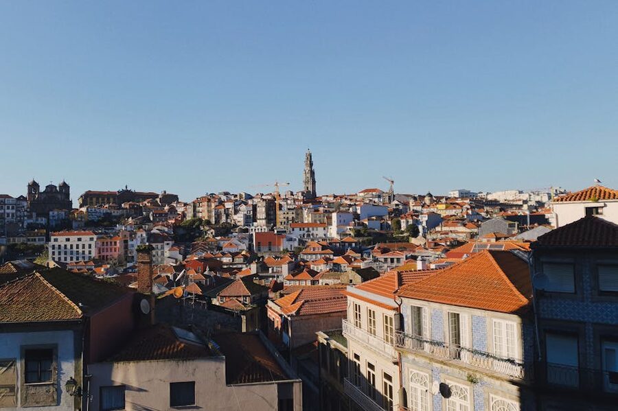 Porto traditional red rooftops aerial view