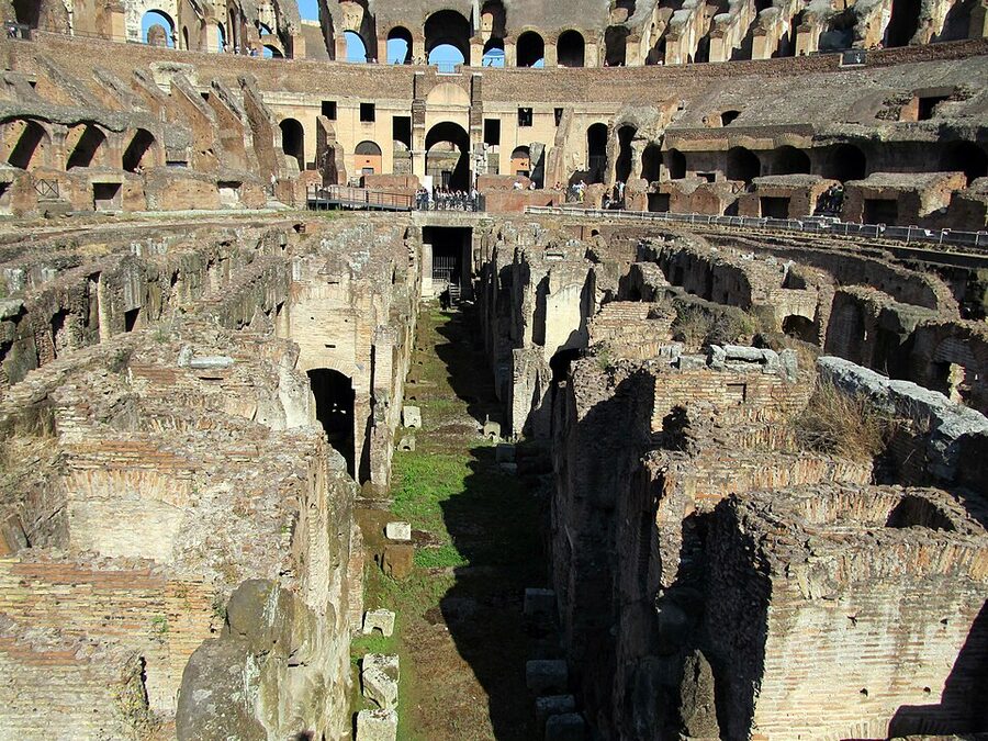 Colosseum hypogeum underground passages with brick walls