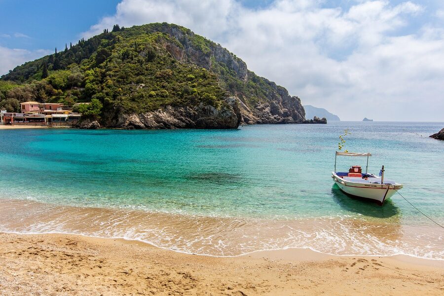 Corfu beach and boat view