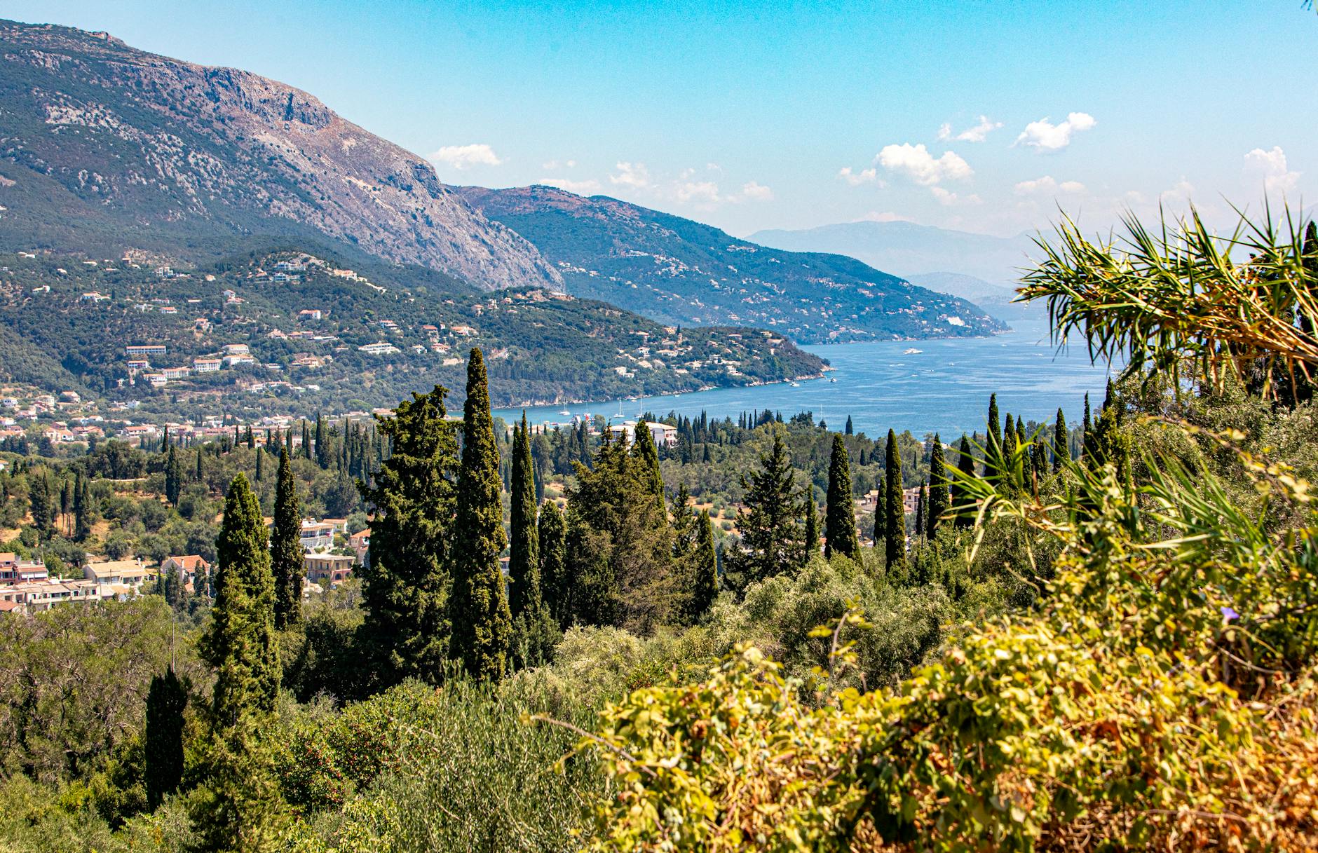 Corfu coastline with lush green hills