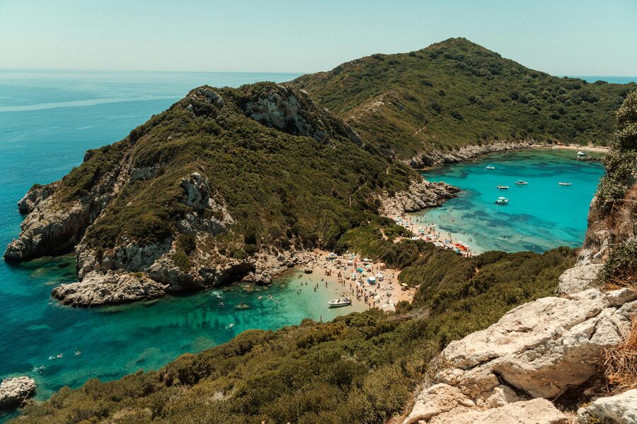 Porto Timoni beach aerial view on Corfu