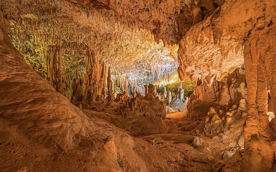 Cave galleries and rock formations at Coves dels Hams