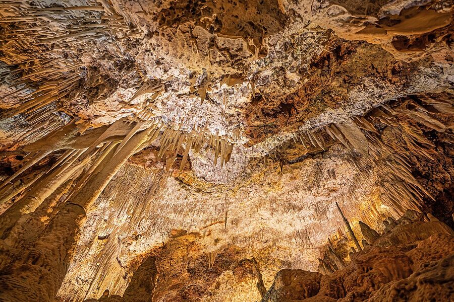 Fishhook-shaped stalactites at Coves dels Hams Mallorca