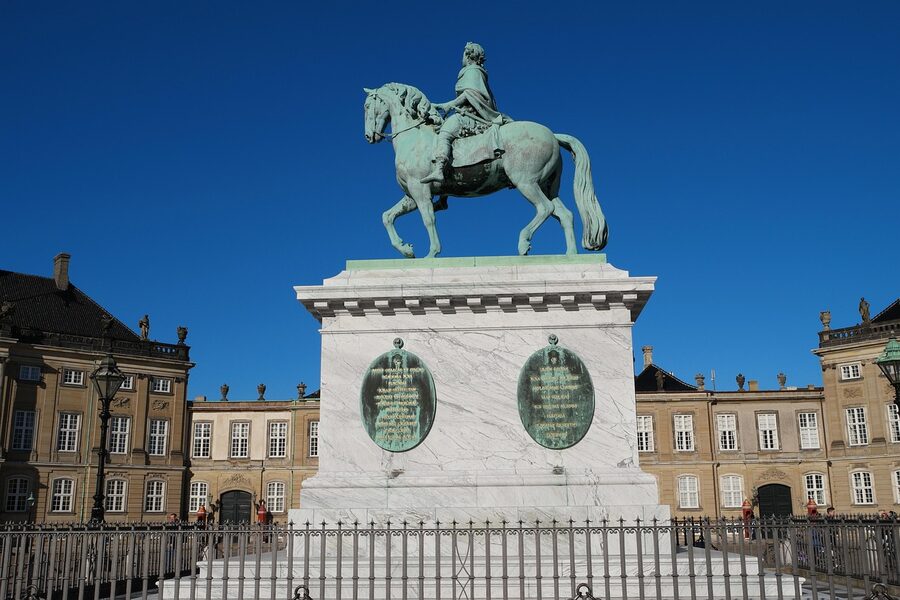 Amalienborg Palace with equestrian statue of Frederik V in Copenhagen