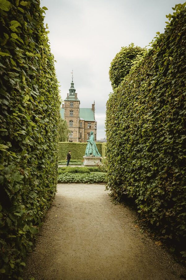 Garden pathway leading to Rosenborg Castle in Copenhagen