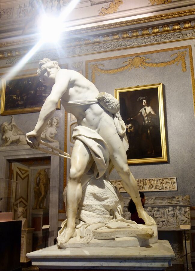 Bernini's David sculpture at the Borghese Gallery, Rome