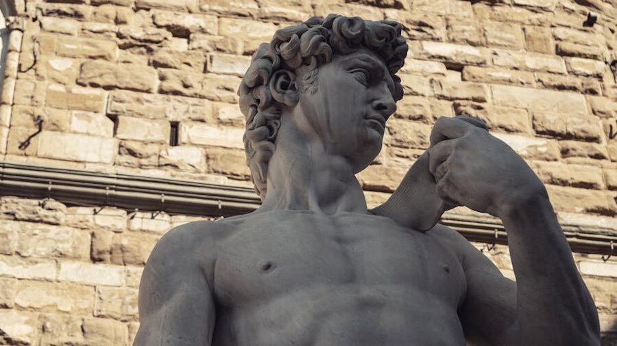 Iconic view of Michelangelo's David sculpture, Florence
