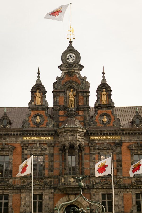 Malmö City Hall tower with ornate architectural details