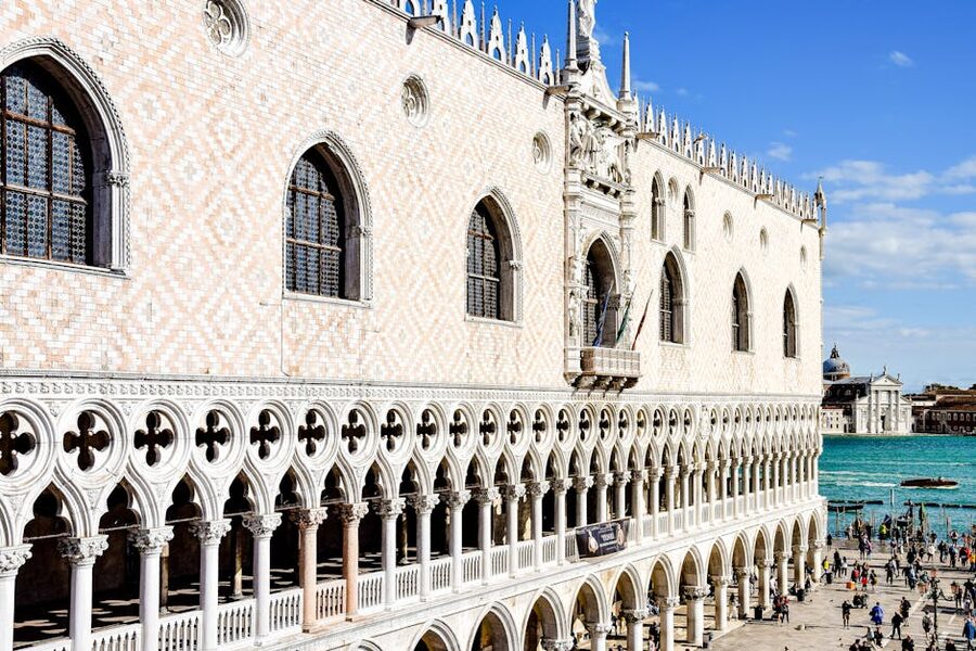 Doges Palace showing Venetian Gothic architecture Venice