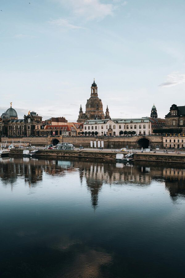 Dresden architecture reflecting in the Elbe River during daytime