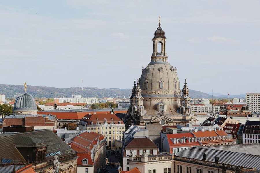 Aerial view of the historic Frauenkirche in Dresden Germany