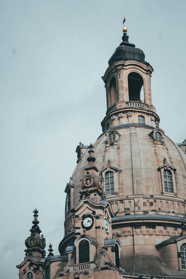 Close-up of the Frauenkirche dome in Dresden showing Baroque architecture